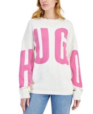 HUGO Women's Oversized Crewneck Logo Knit Sweater - Macy's