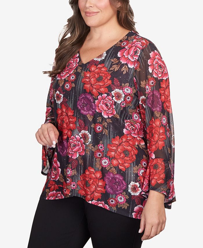 Ruby Rd. Plus Size Glittering Rose Kimono Top - Macy's