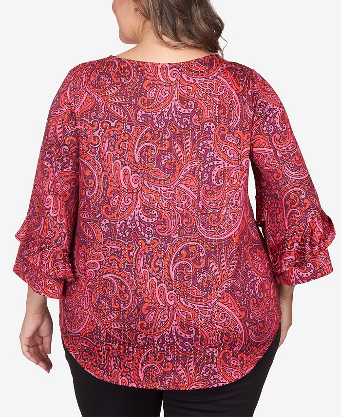 Ruby Rd. Plus Size Paisley Dew Drop Knit Top with Ruffle Sleeves - Macy's