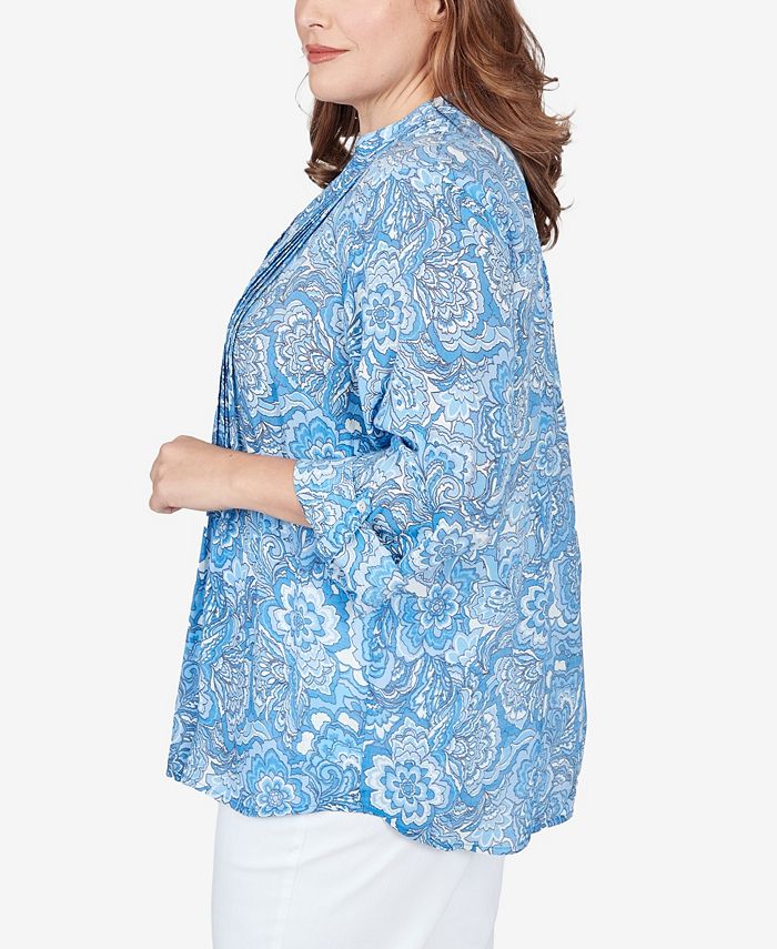 Ruby Rd. Plus Size Button Front Silky Gauze Floral Print Shirt - Macy's