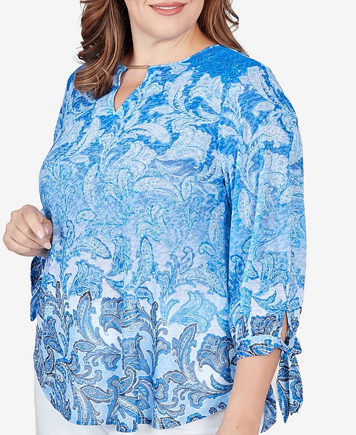 Ruby Rd. Plus Size Keyhole Neck with Bar Detail Ombre Paisley Printed ...