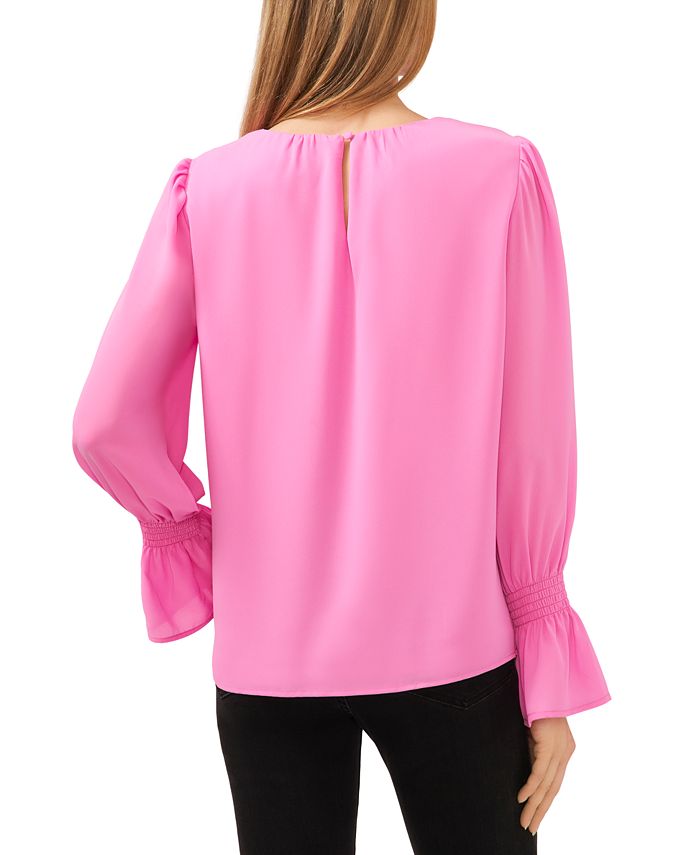 Cece Womens Crewneck Long Sleeve Smocked Ruffle Cuff Blouse Macys
