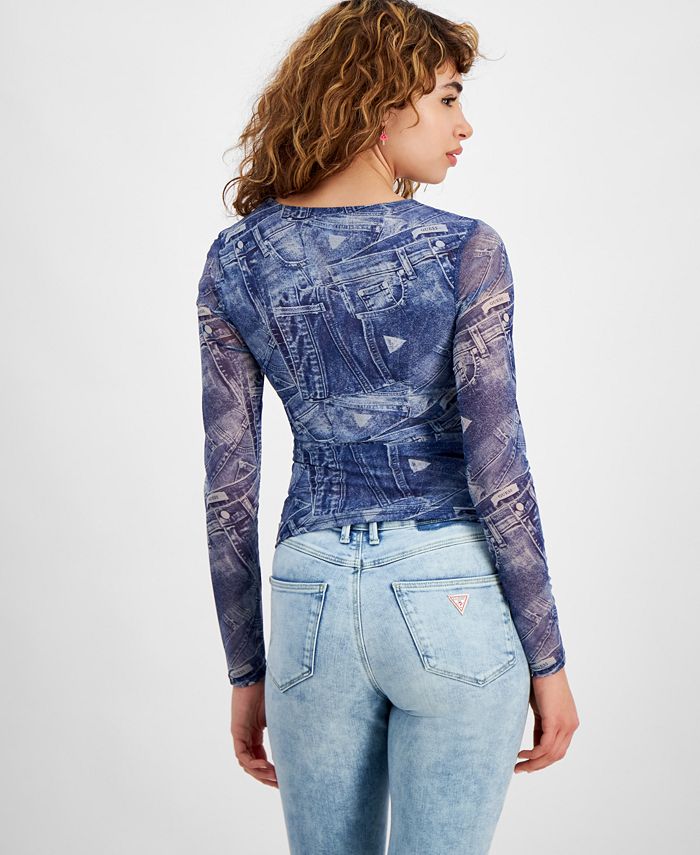 GUESS Women's Brienna Long-Sleeve Cutout Top - Macy's