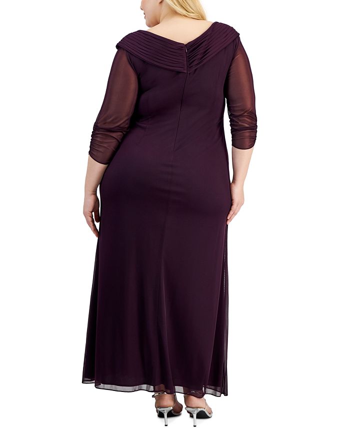 Alex Evenings Plus Size Portrait-Collar Side-Ruched A-Line Dress - Macy's