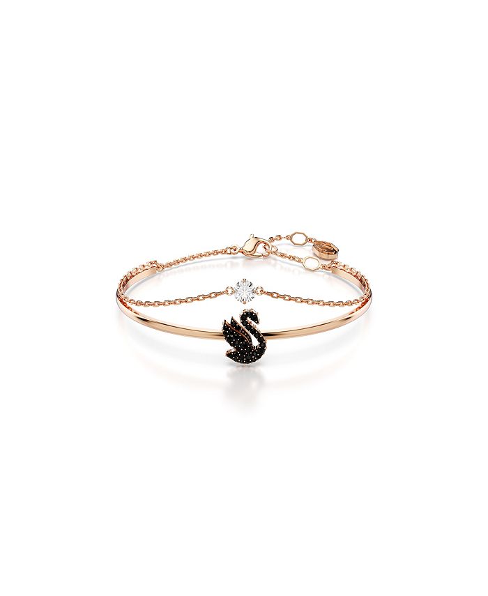 Swarovski Swan, Black, Rose Gold-Tone Iconic Swan Bangle Bracelet - Macy's