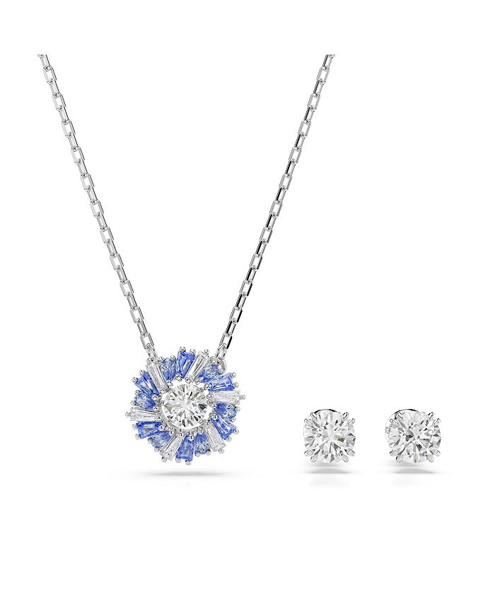 Swarovski Mixed Cuts, Flower, Blue, Rhodium Plated Idyllia Set, 2 Piece - Macy's