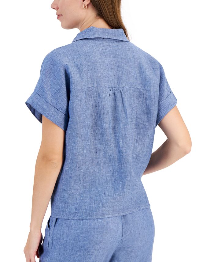 Charter Club Women's 100% Linen Tie-Front Shirt, Created for Macy's ...