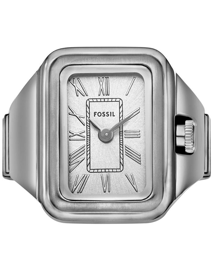 Fossil Women's Raquel Two-Hand Silver-Tone Stainless Steel Ring Watch ...