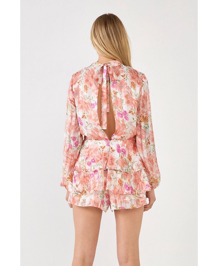 endless rose Women's Water Color Floral Open Back Romper - Macy's