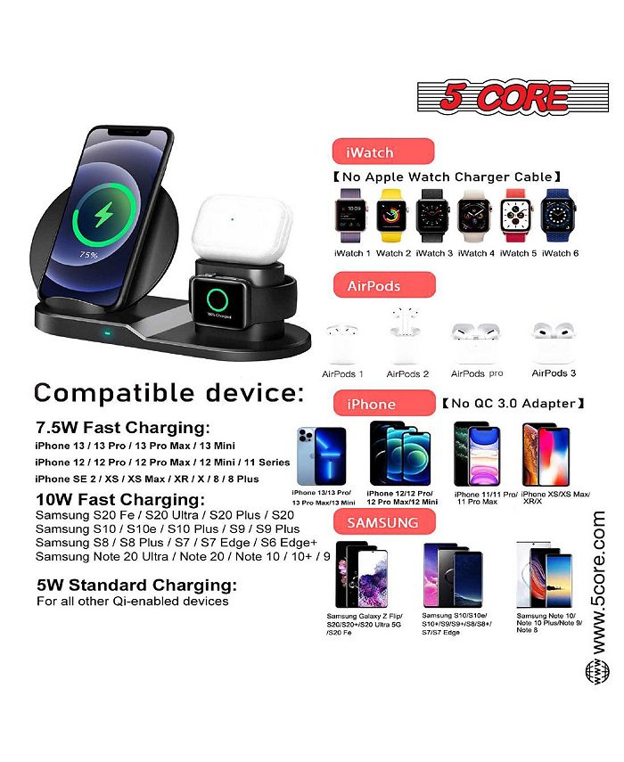 5 Core 3 in 1 Qi Wireless 10W / 15W Fast Charging Pad Stand Dock For ...