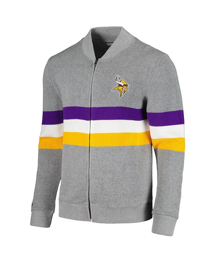 Mitchell & Ness Men's Gray Minnesota Vikings Striped Full-Zip Cardigan ...