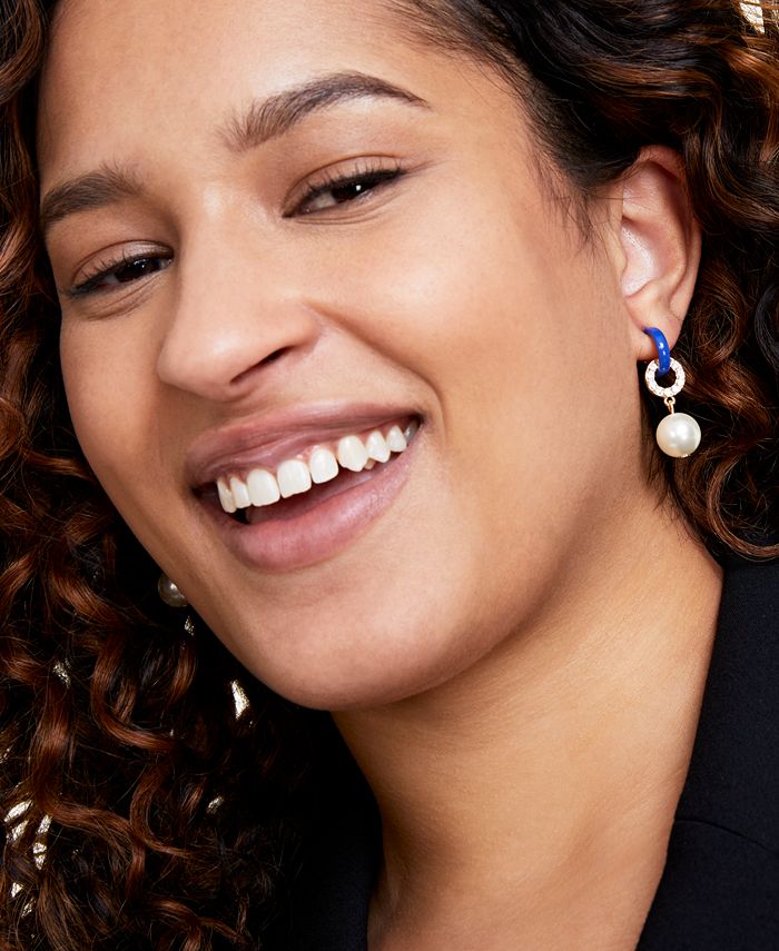 On 34th Gold-Tone Pavé Ring & Imitation Pearl Charm C-Hoop Earrings ...