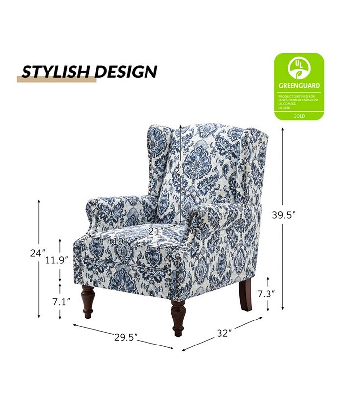 Hulala Home Millicent Upholstered Wingback Armchair with Nailhead Trim ...