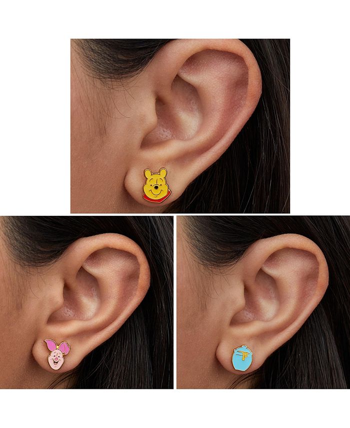 Disney Winnie the Pooh Gold Flash Plated Stud Earring Set, 3 Pairs - Macy's