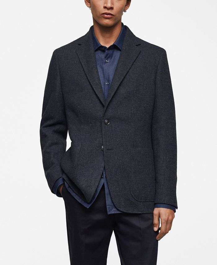 MANGO Men's Slim-Fit Herringbone Wool Suit Jacket - Macy's