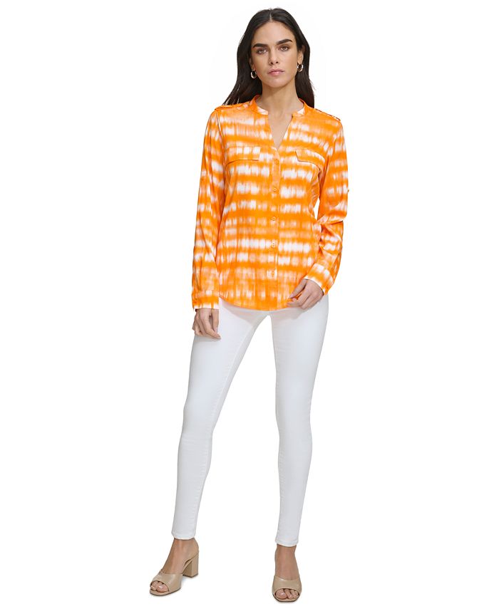 Calvin Klein Women's Printed Chest-Pocket Blouse - Macy's