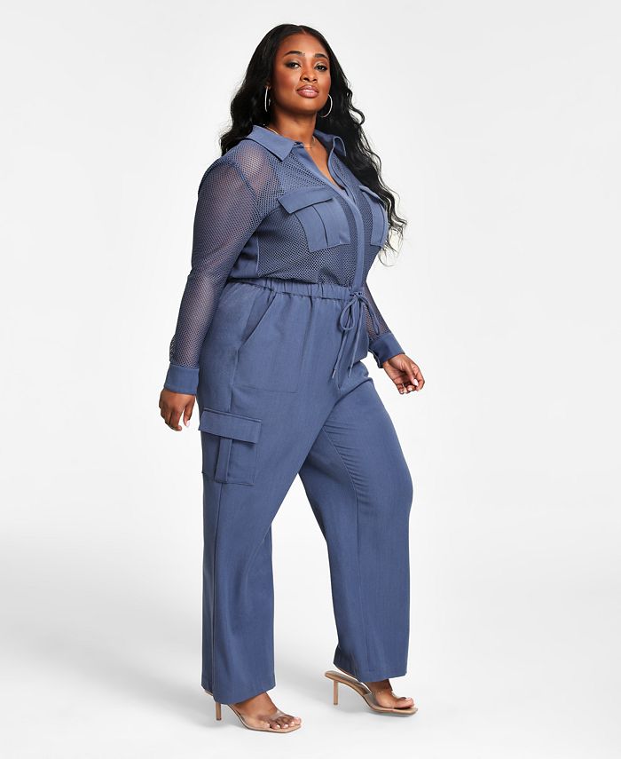 Nina Parker Trendy Plus Size Mesh-Top Jumpsuit - Macy's