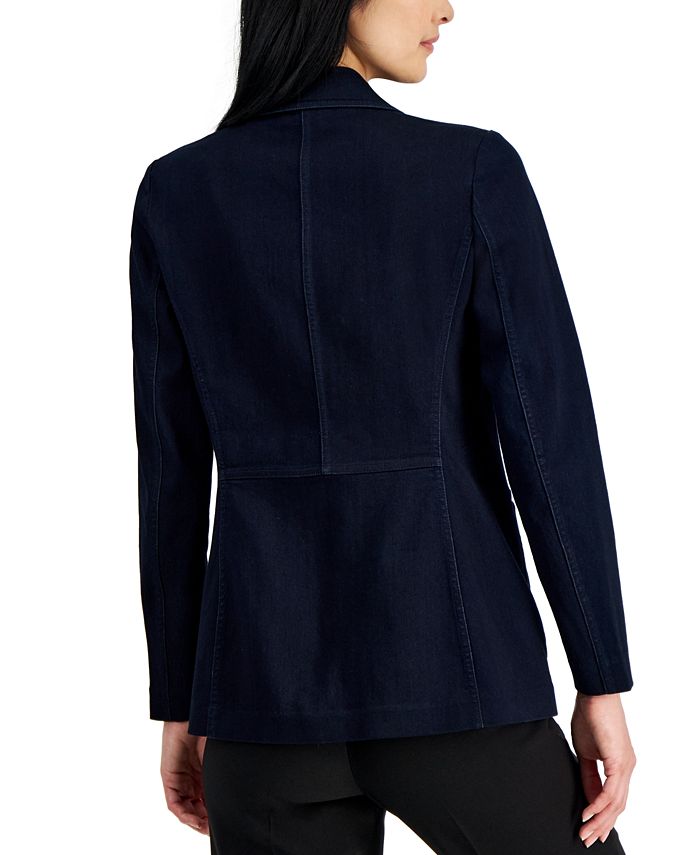 Anne Klein Women's Open Front Double-Breasted Denim Blazer - Macy's
