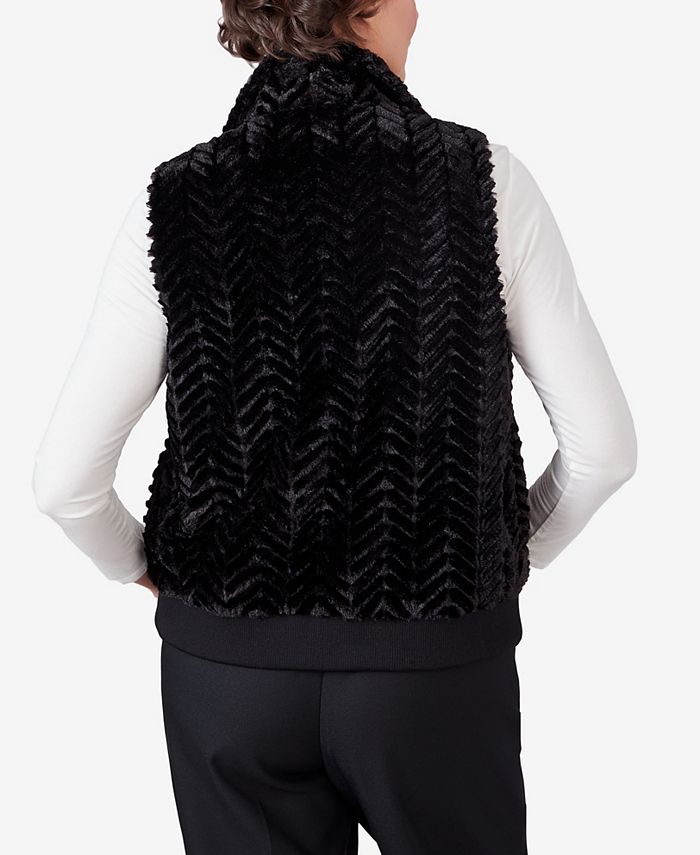 Alfred Dunner Petite Park Place Zip Up Faux Fur Knit Vest - Macy's