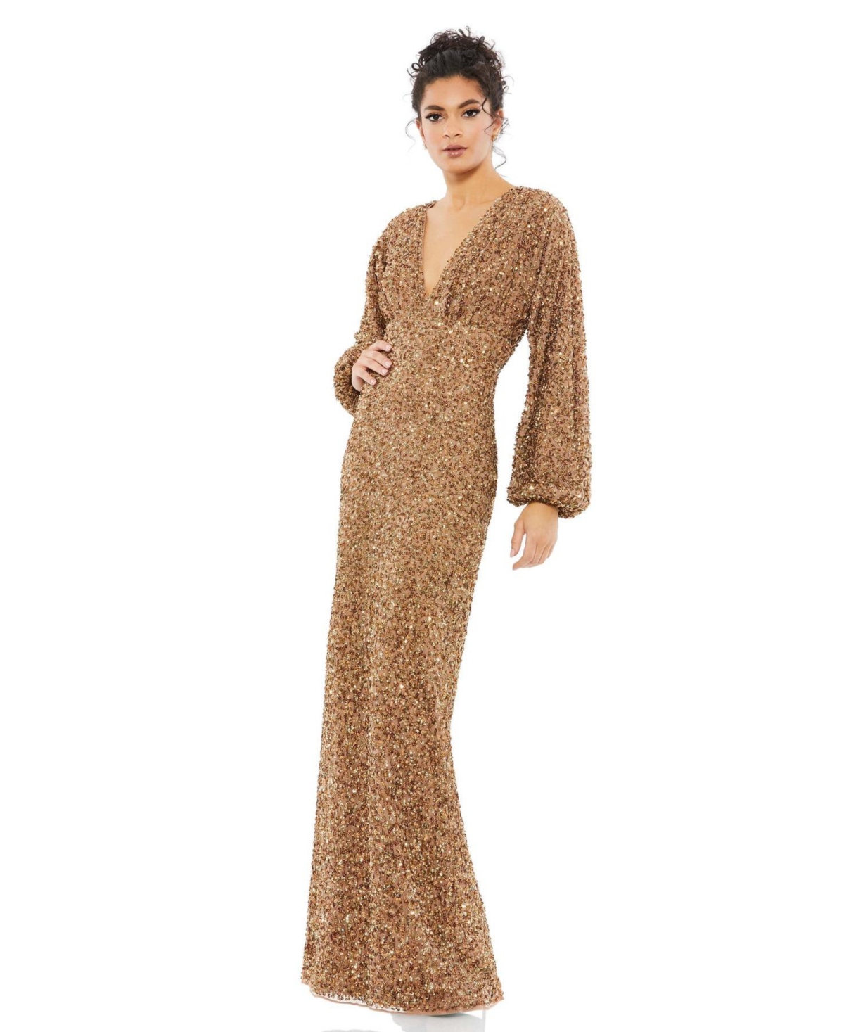 Click here for Womens Sequined Puff Sleeve V Neck Gown - Black prices