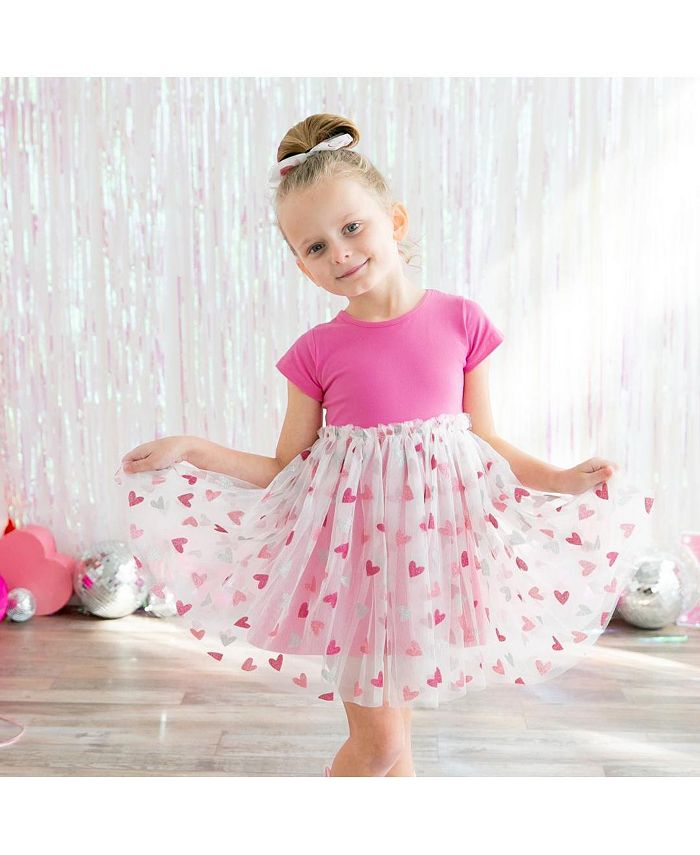 Sweet Wink Little and Big Girls Glitter Heart Short Sleeve Tutu Dress ...