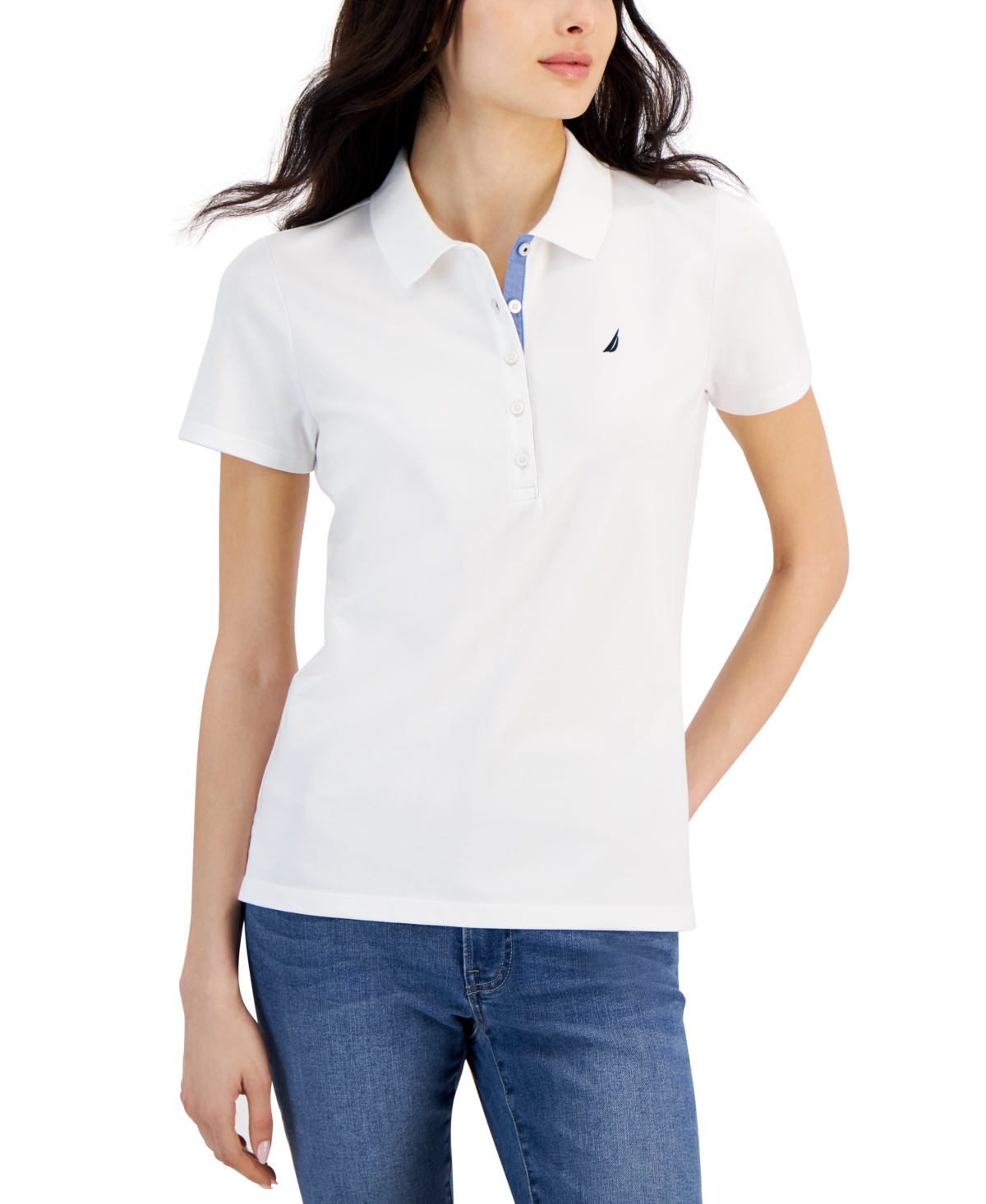 Click here for Nautica Jeans Womens Short-Sleeve Polo-Collar Shir... prices