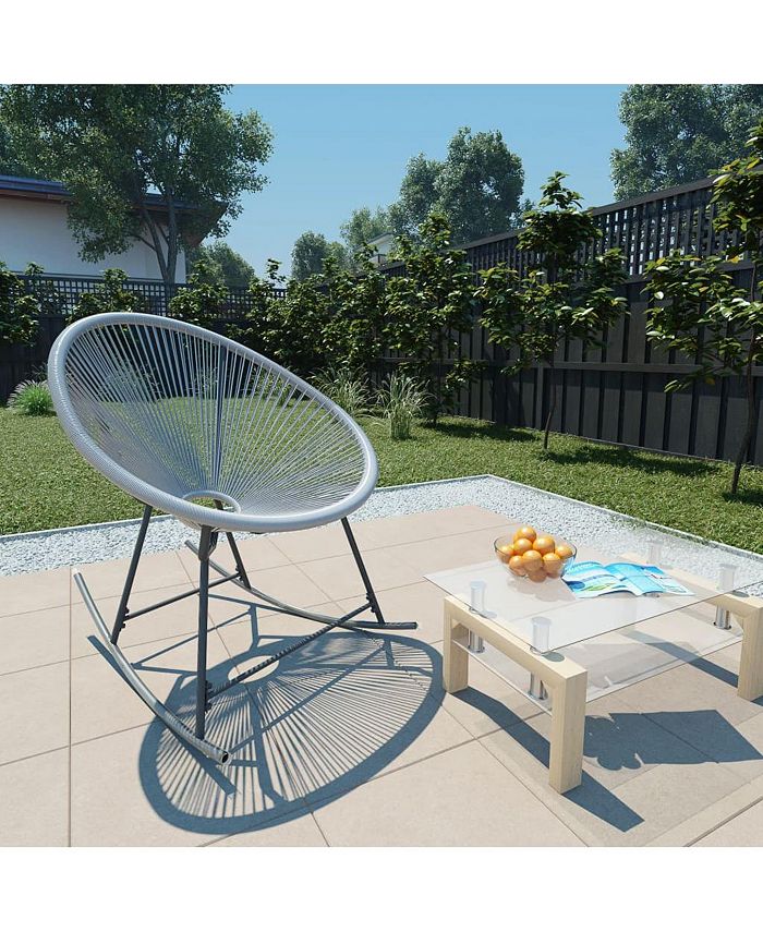 vidaXL Outdoor Rocking Moon Chair Gray Poly Rattan - Macy's