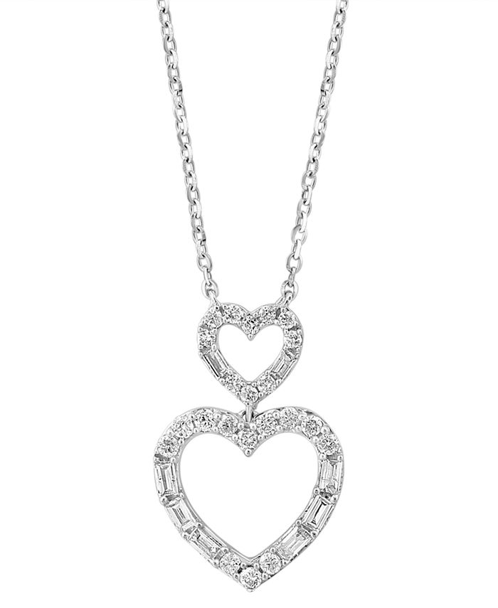 EFFY Collection EFFY® Diamond Round & Baguette Double Heart Pendant ...