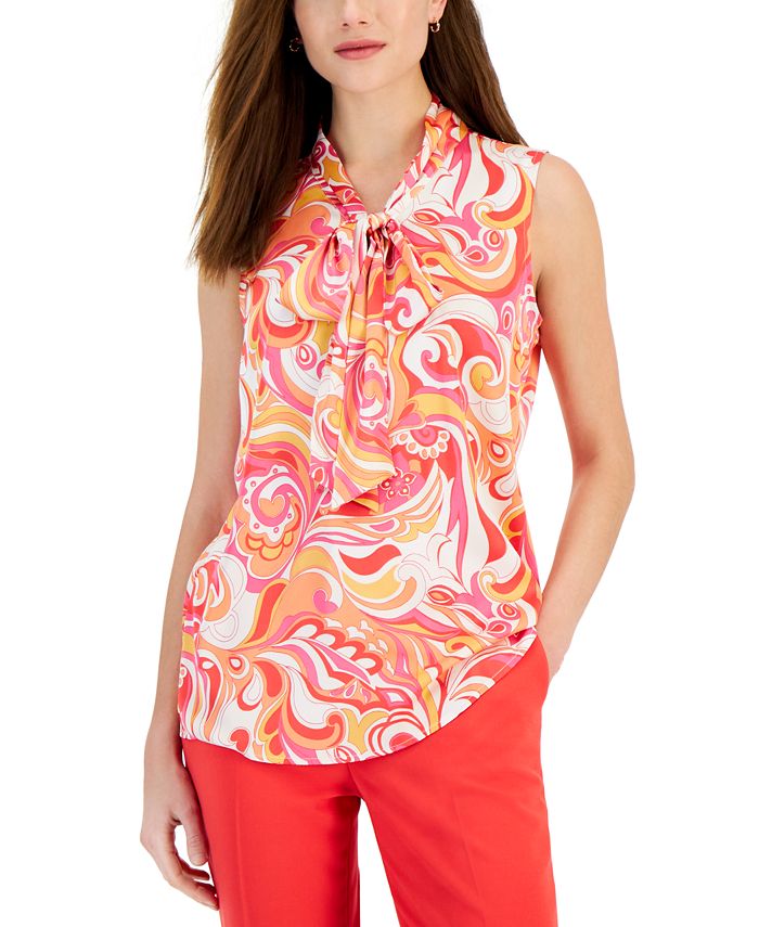 Tahari ASL Women's Tie-Neck Sleeveless Blouse - Macy's