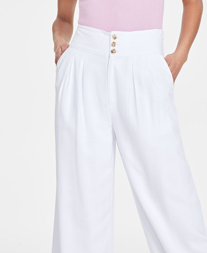 Bar III Women's Button-Front Wide-Leg Pants, Created for Macy's - Macy's
