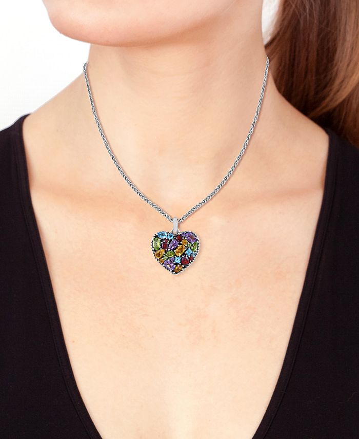 EFFY Collection EFFY® Multi-Gemstone Mixed Cut Heart 18" Pendant ...