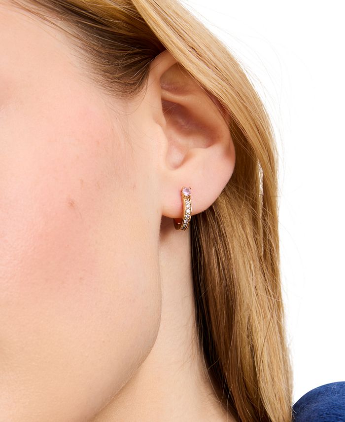 kate spade new york Gold-Tone Small Cubic Zirconia & Stone Huggie Hoop ...