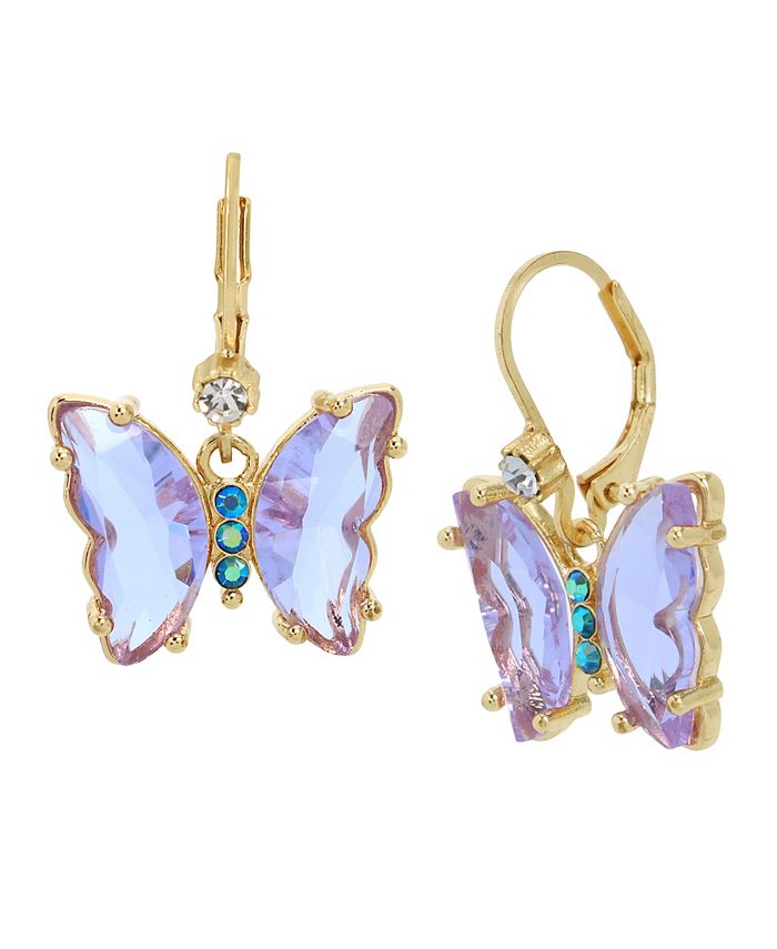 Betsey Johnson Faux Stone Butterfly Drop Earrings - Macy's