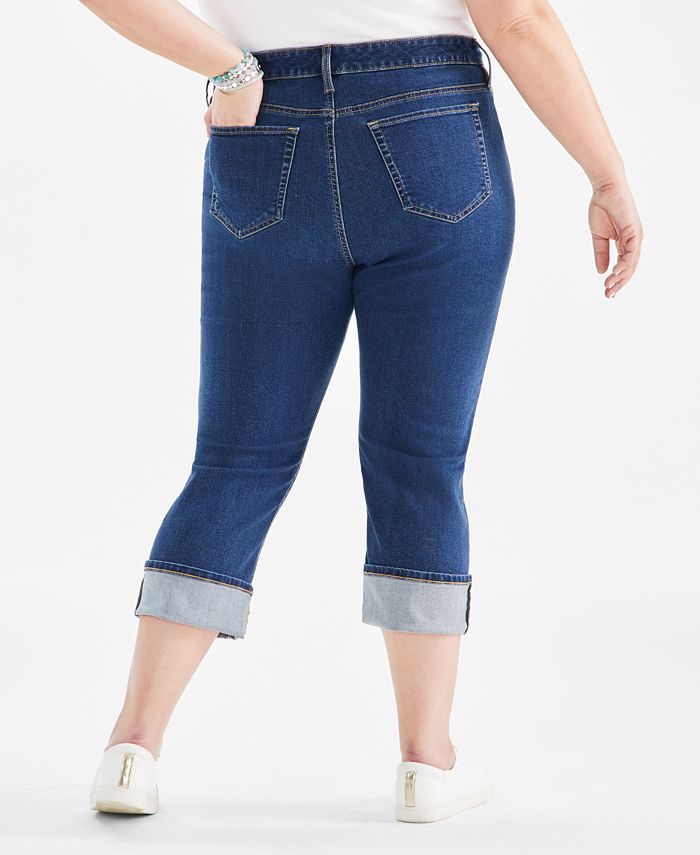 Style & Co Plus Size High-Rise Embroidered Cuffed Capri Jeans, Created ...