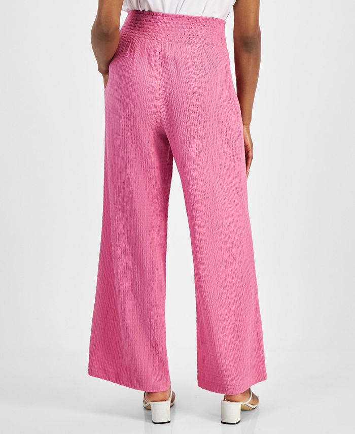 Bar III Petite High Rise Textured Wide Leg Pants, Created for Macy's ...