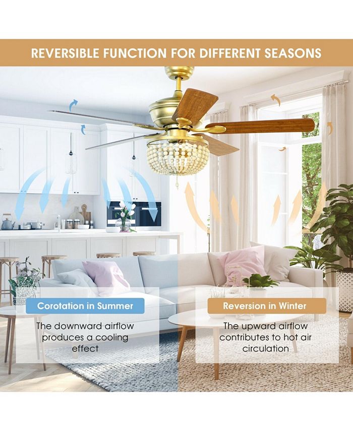 Slickblue 52 Inch Retro Ceiling Fan Light with Reversible Blades Remote ...