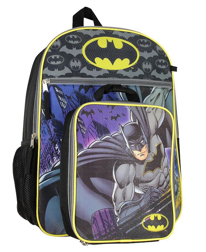 DC Comics Batman Kids 16" Backpack 5 PC Classic Comic Design Combo Set ...