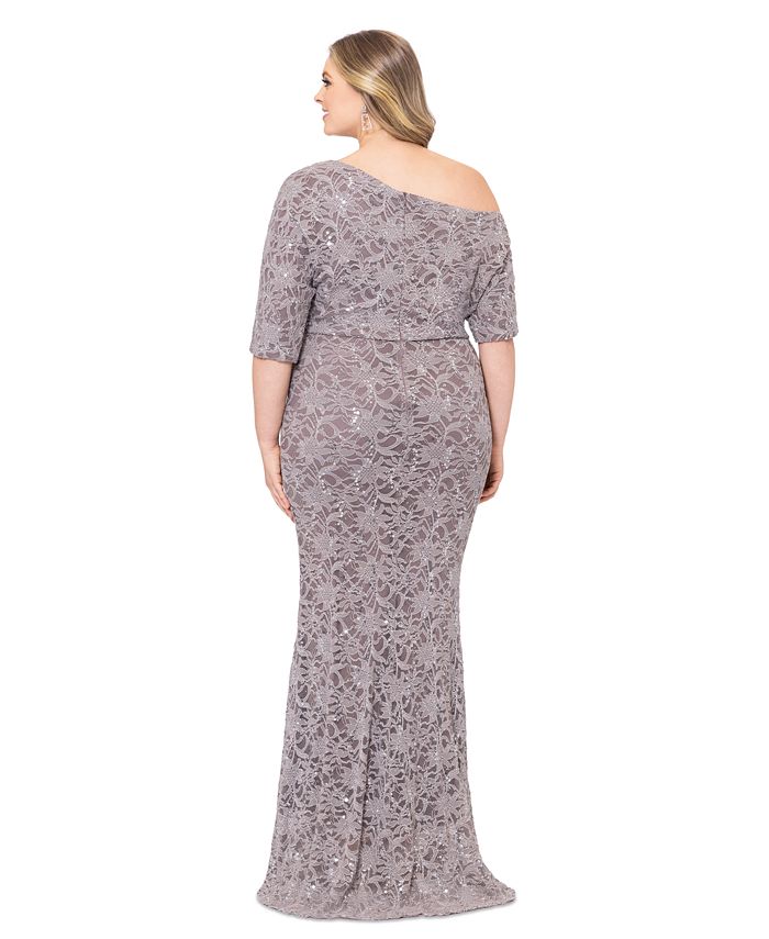 Betsy & Adam Plus Size Sequin-Lace One-Shoulder Dress - Macy's