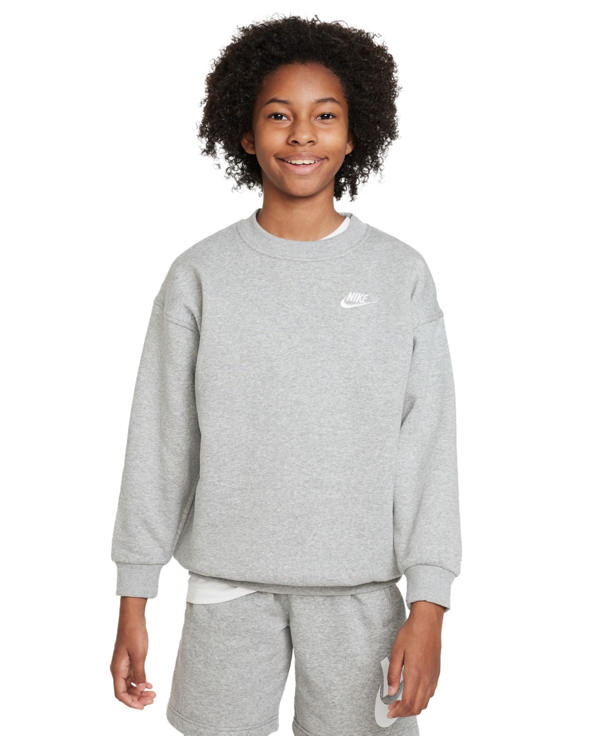 Nike Big Girls 7-16 Sportswear Club Fleece Oversized-Fit Sweatshirt - Dark Gray Heather