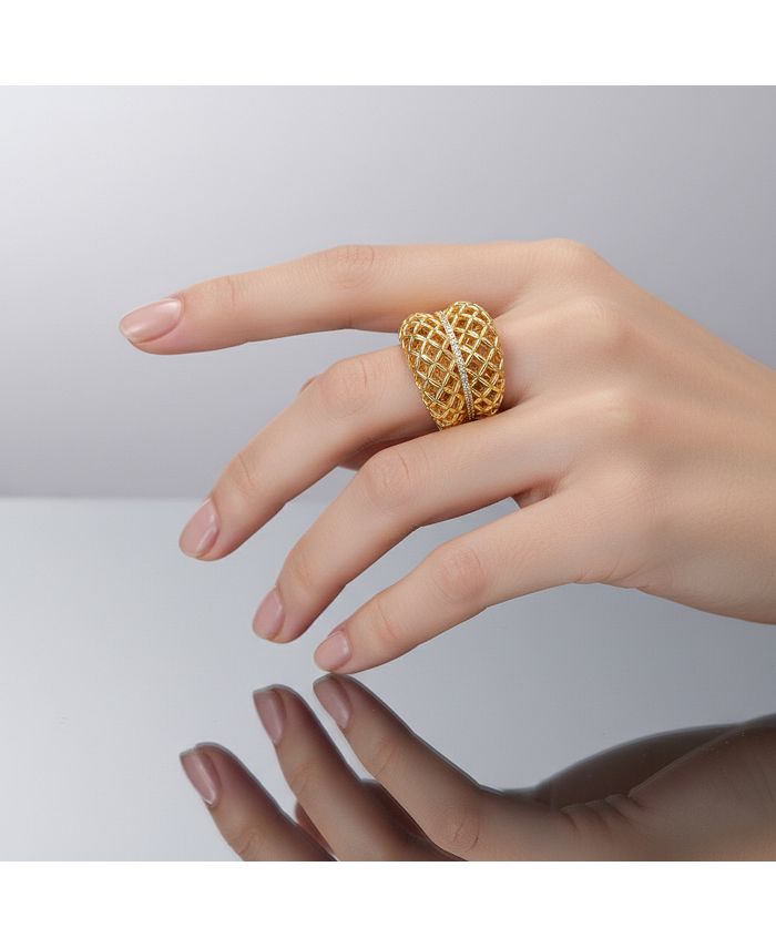 Rachel Glauber 14k Yellow Gold Plated Concave Filigree Wire Dome-Shaped ...