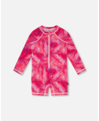 Girl Long Sleeve One Piece Rash guard Fuchsia Tie Dye Printed Flowers ...