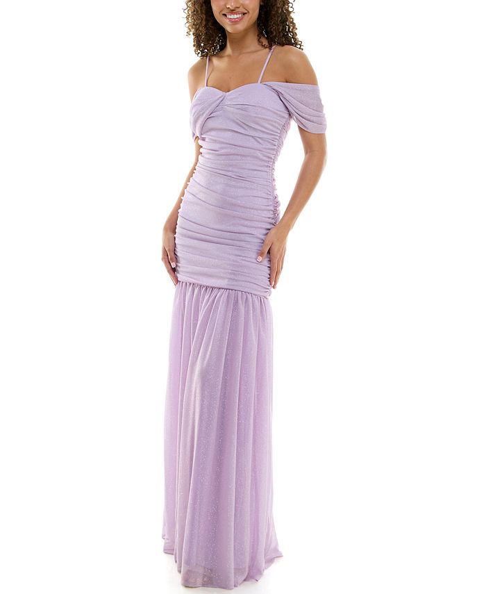 Violet Weekend Juniors' Ruched Glitter Mermaid Gown - Macy's