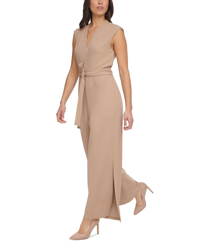 Tommy Hilfiger Women's Scuba-Crepe Tie-Waist Wide-Leg Jumpsuit - Macy's