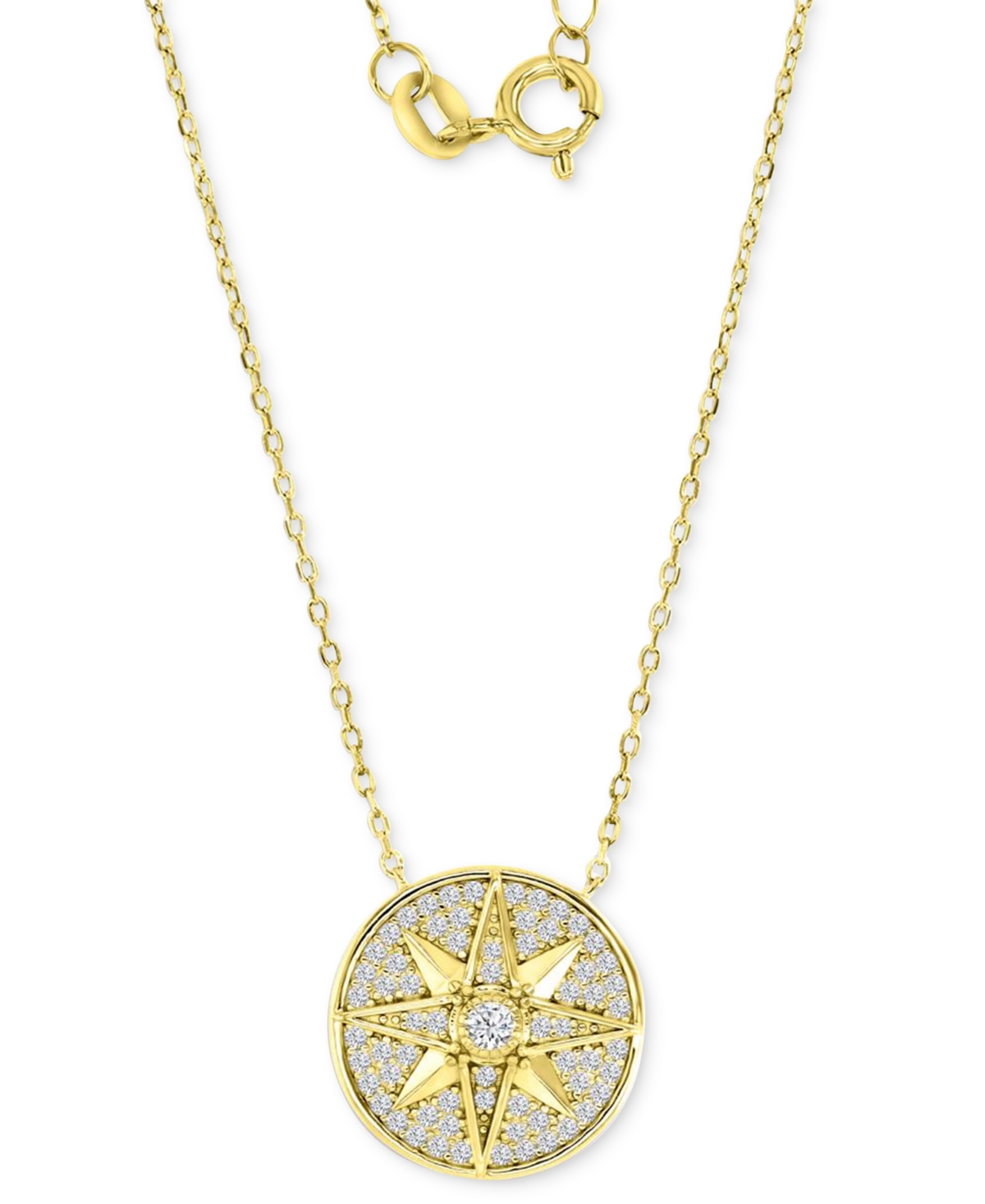 Click here for Cubic Zirconia Pave Compass Disc Pendant Necklace... prices
