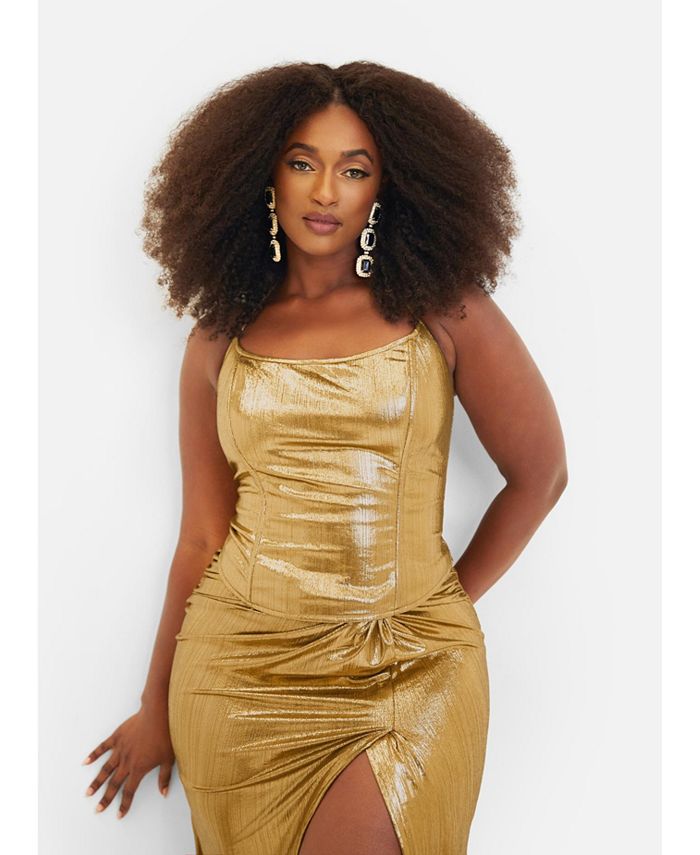 Rebdolls Women's Plus Size Kimora Metallic Halter Corset Top - Macy's