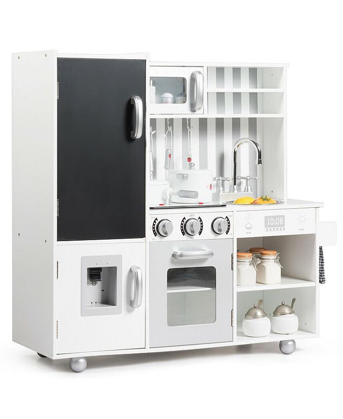 Costway Wood Kitchen Toy Kids Cooking Pretend Play Stew/ Utensils ...