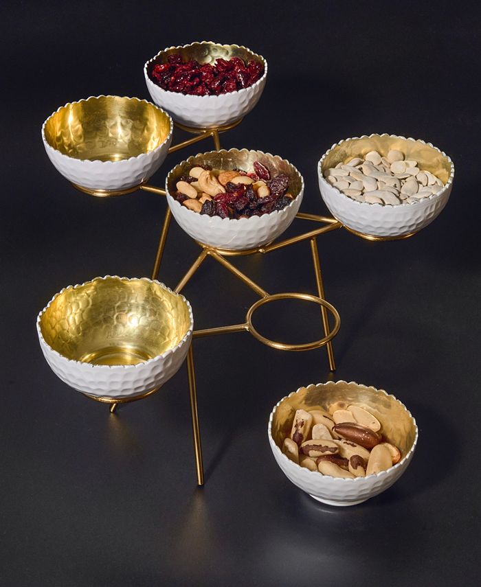 Godinger Signature Collection Enamel Gold-Tone Stainless Bowls on Stand ...