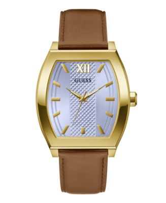GUESS Men's Analog Brown Genuine Leather Watch 42mm - Macy's