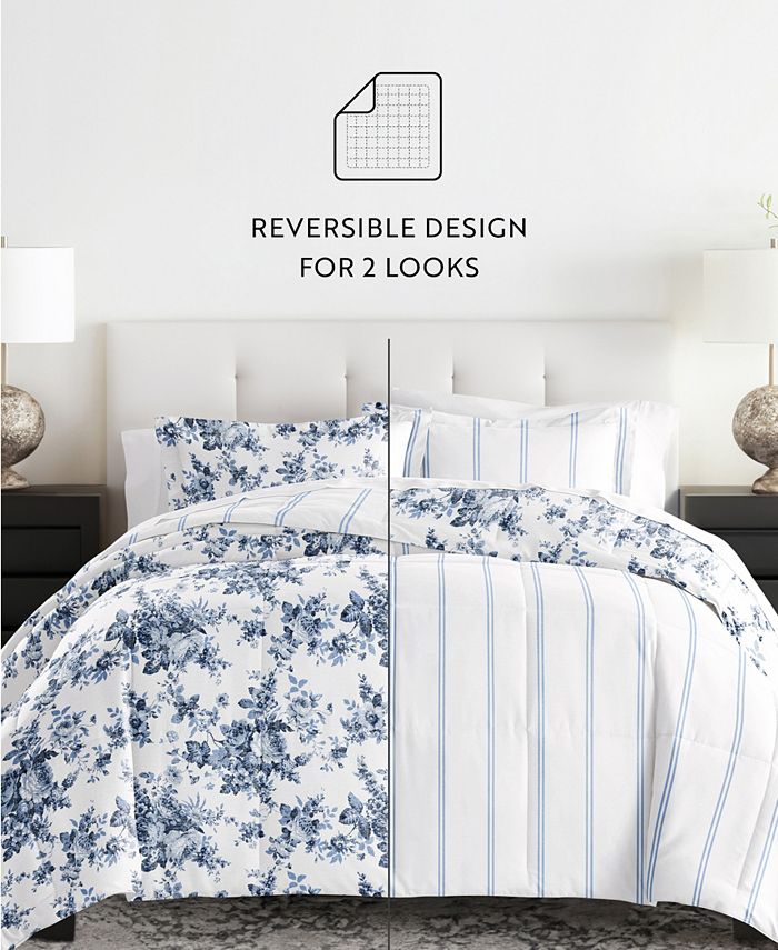 ienjoy Home Cabbage Rose Stripe 3-Piece Comforter Set, Full/Queen - Macy's