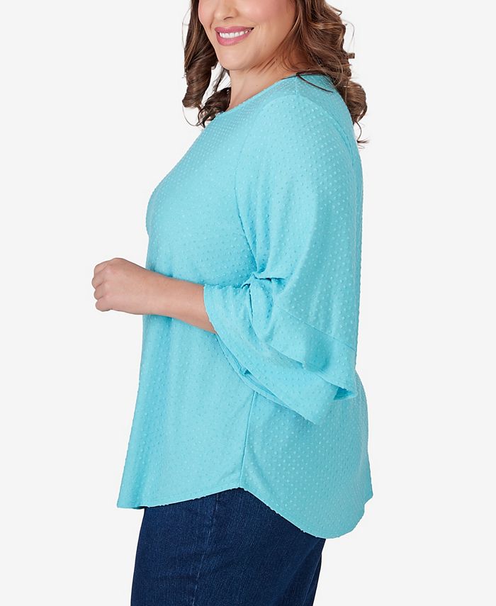 Ruby Rd. Plus Size Seaside Swiss Dot Textured Ruffle Sleeve Top - Macy's